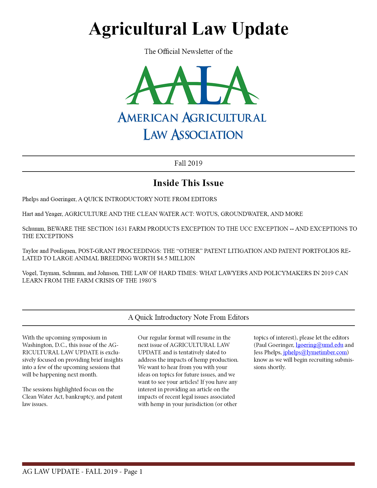 AALA Fall 2019 Ag Law Update – AALA